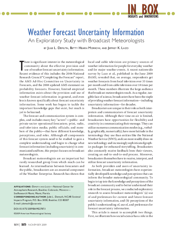 (PDF) Weather Forecast Uncertainty Information: An Exploratory Study ...