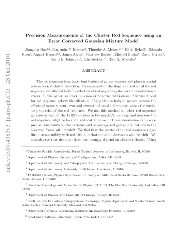 (PDF) Precision Measurements of the Cluster Red Sequence Using an Error-Corrected Gaussian ...
