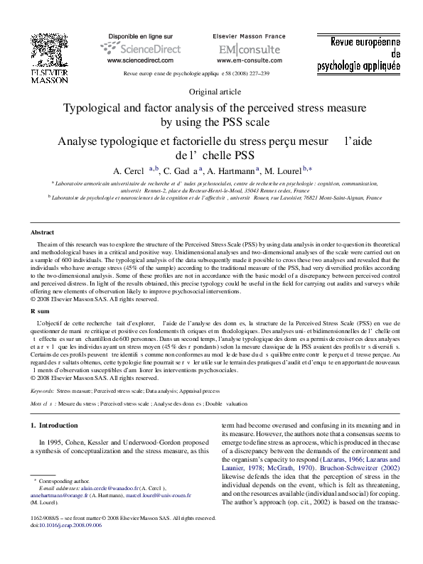 (PDF) Typological and factor analysis of the perceived stress measure ...