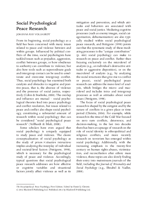 (PDF) Social Psychological Peace Research