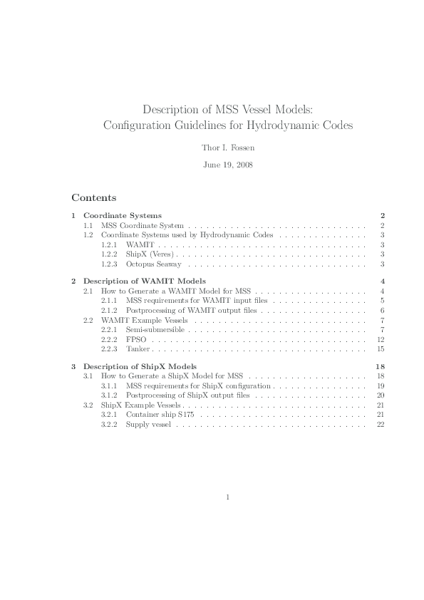 (PDF) Description of MSS Vessel Models: Conﬁguration Guidelines for Hydrodynamic Codes