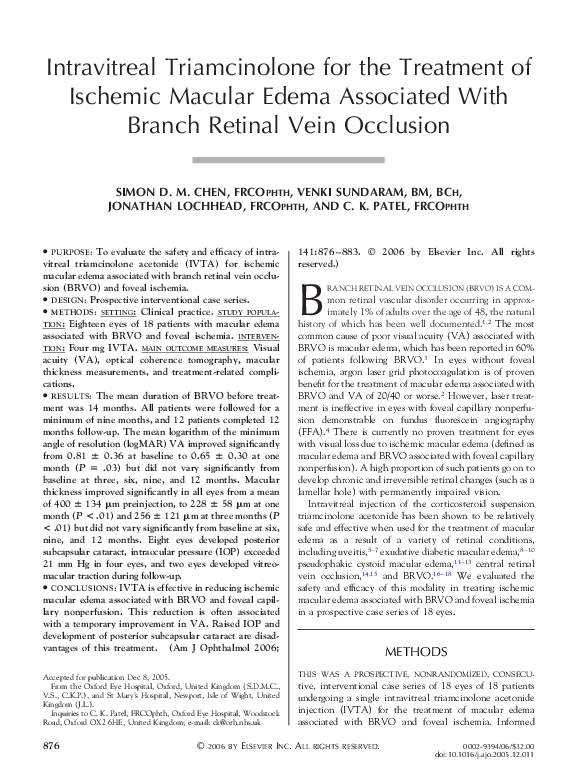 (PDF) Intravitreal triamcinolone for the treatment of ischemic macular ...