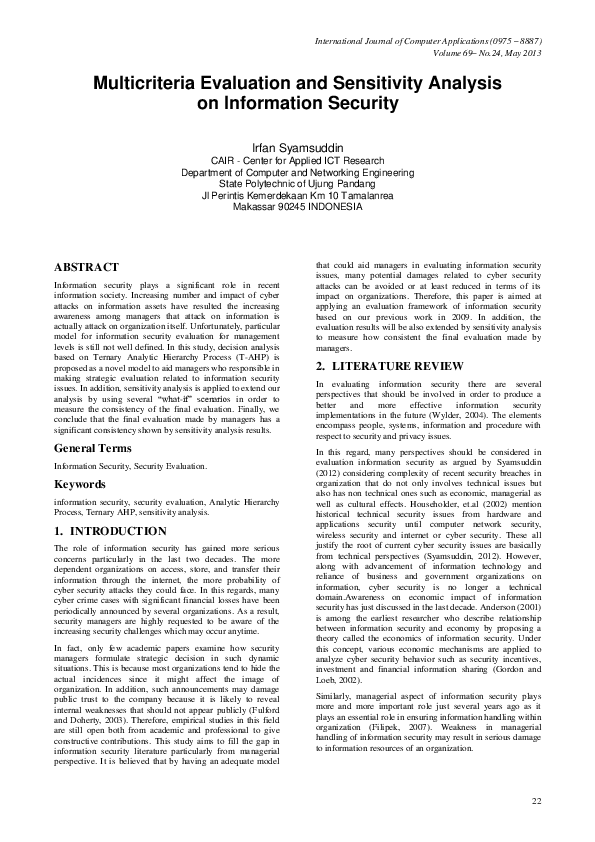 (PDF) Multicriteria Evaluation and Sensitivity Analysis on Information Security
