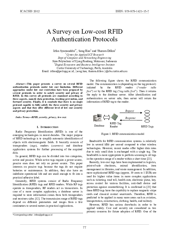 (PDF) A Survey on Low-cost RFID Authentication Protocols