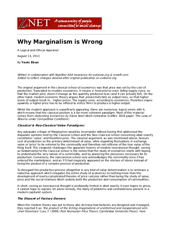 (PDF) The Failure of Marginalism & Neo-Classical Economics :A Logical ...