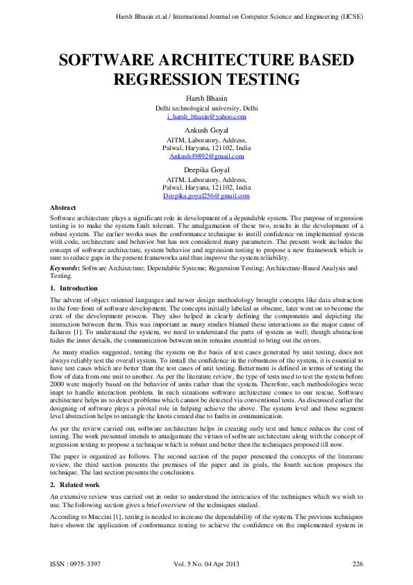 Pdf Software Architecture Based Regression Testing