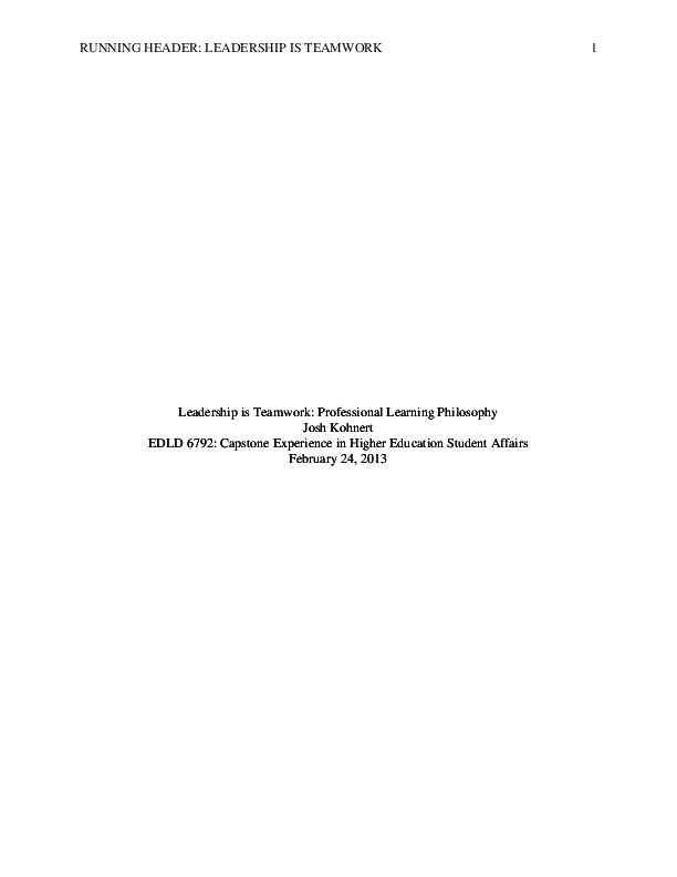 (PDF) Leadership is Team Work: Professional Philosophy Statement