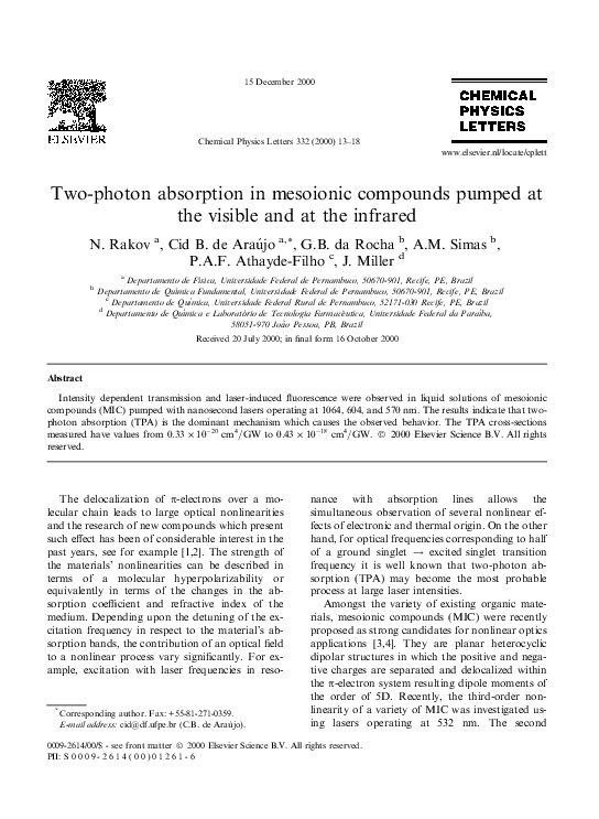(PDF) Two-photon absorption in mesoionic compounds pumped at the ...