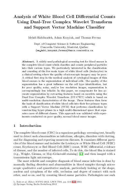 (PDF) Analysis of White Blood Cell Differential Counts Using Dual-Tree ...
