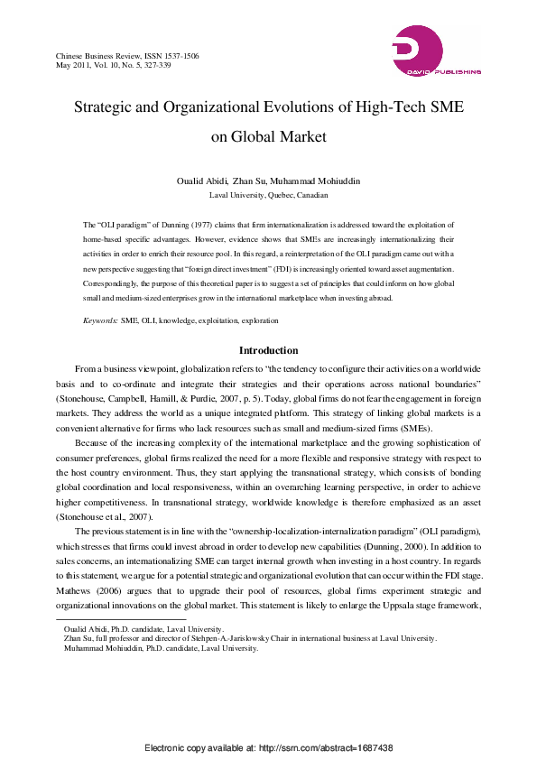 (PDF) Strategic and Organizational Evolutions of High Tech SME