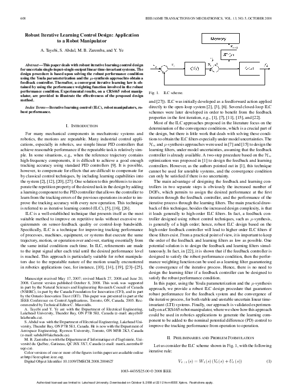 Pdf Robust Iterative Learning Control Design Via Mu Synthesis 8698