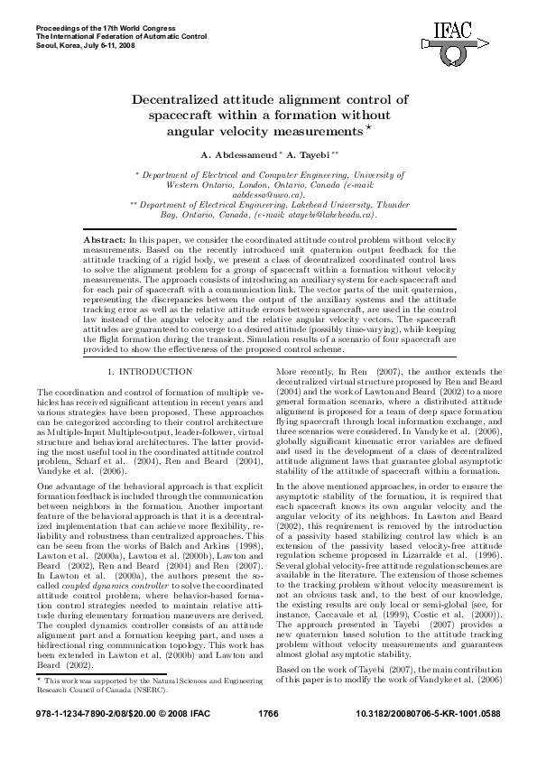 Pdf Decentralized Attitude Alignment Control Of Spacecraft Within A