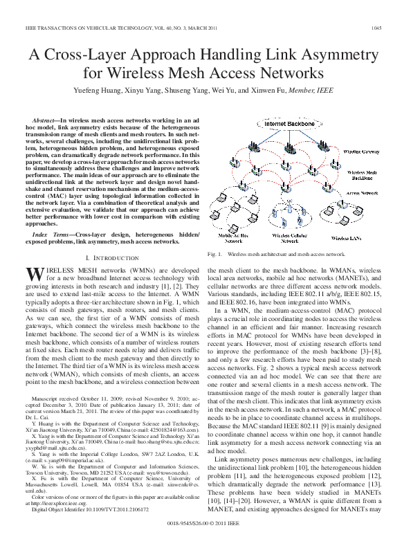 Pdf A Cross Layer Approach Handling Link Asymmetry For Wireless Mesh Access Networks