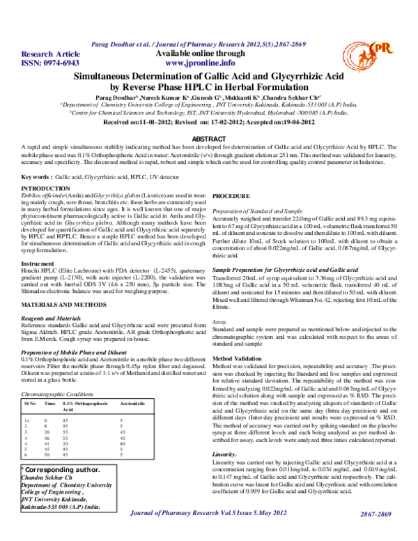 (PDF) Simultaneous Determination of Gallic Acid and Glycyrrhizic Acid ...