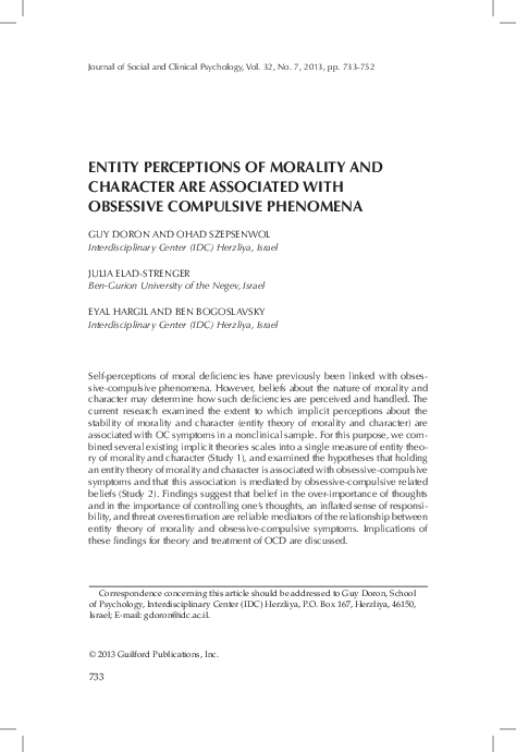 (PDF) MORALITY, CHARACTER, AND OCD Entity Perceptions of Morality and ...