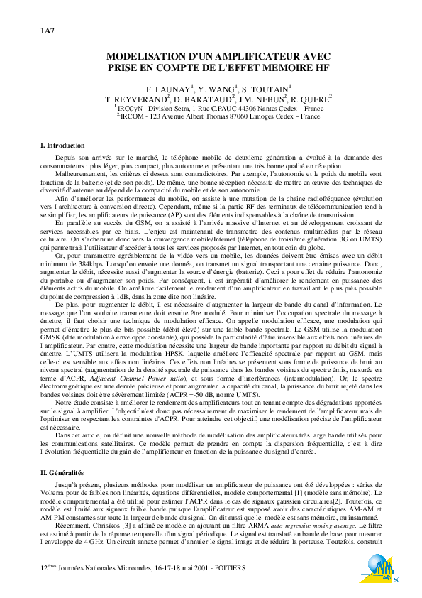 Pdf Modelisation D Un Amplificateur Avec Prise En Compte De L Effet