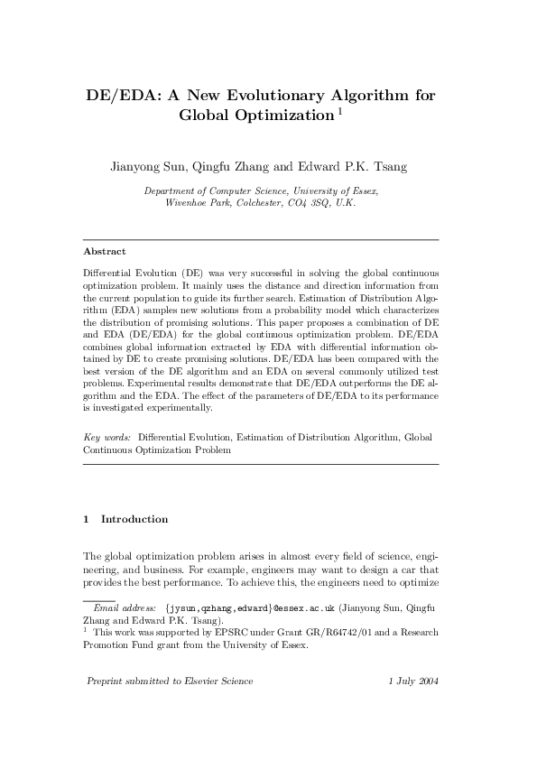 Pdf Deeda A New Evolutionary Algorithm For Global Optimization 1