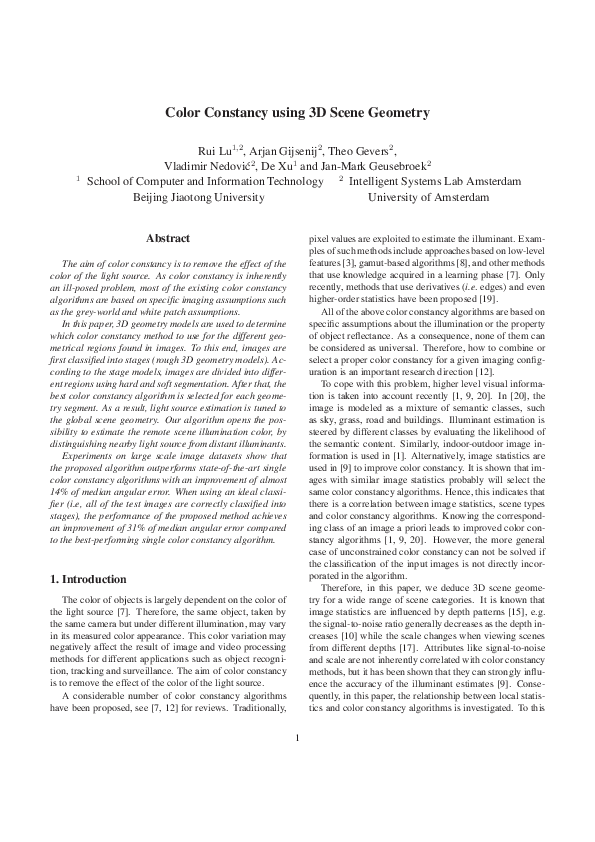 (PDF) Color Constancy using 3D Scene Geometry