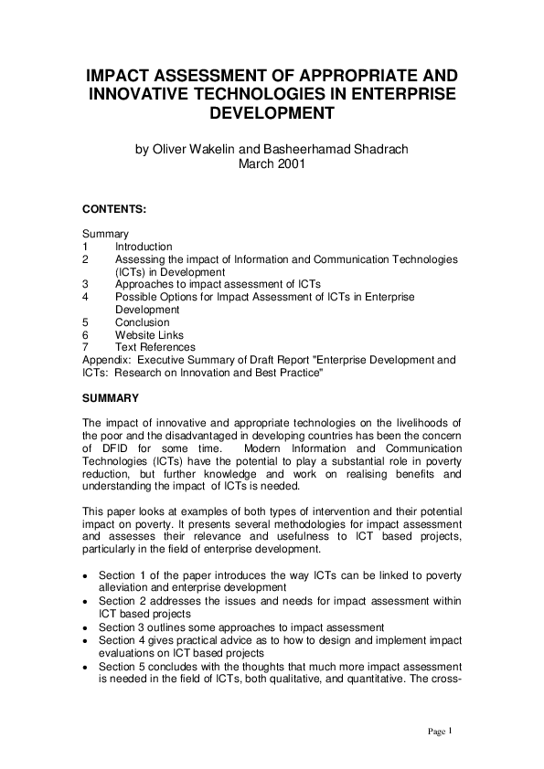 (PDF) Impact Assessment of Appropriate and Innovative Technologies in ...