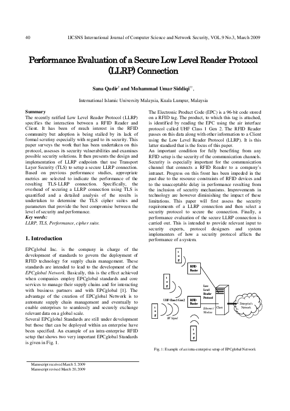 (PDF) Performance Evaluation of a Secure Low Level Reader Protocol (LLRP) Connection