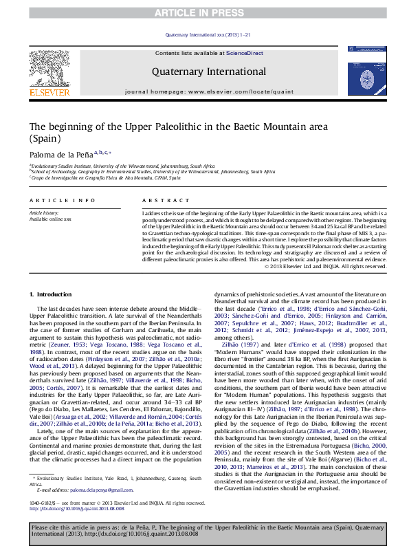 (PDF) The beginning of the Upper Paleolithic in the Baetic Mountain ...