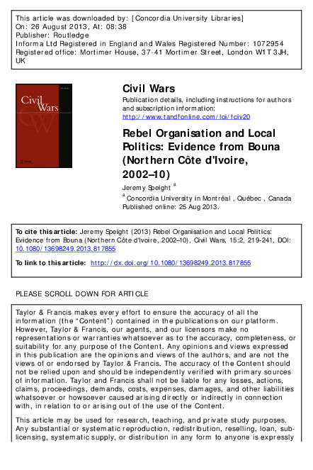 (PDF) Rebel Organization and Local Politics: Evidence from Bouna ...