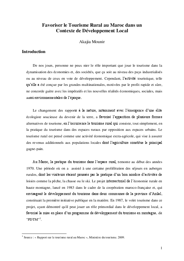 INTRODUCTION AU TOURISME