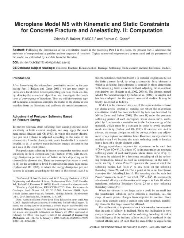 (PDF) Microplane model M5 with kinematic and static constraints for ...