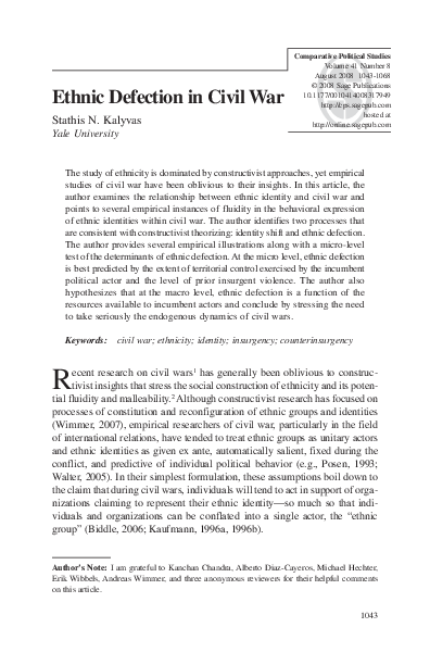(PDF) Ethnic Defection in Civil War