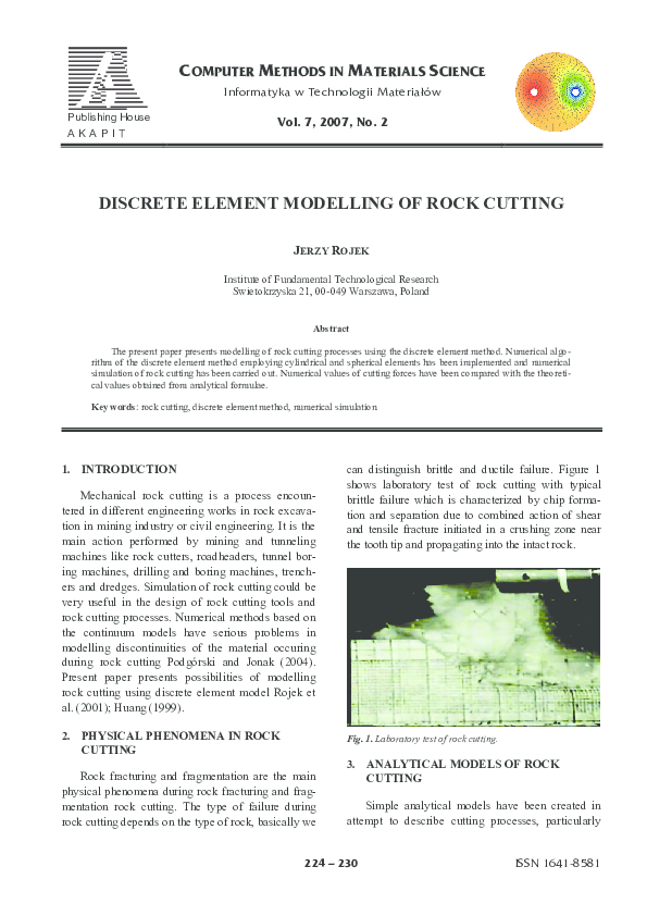 (PDF) Discrete Element Modelling of Rock Cutting