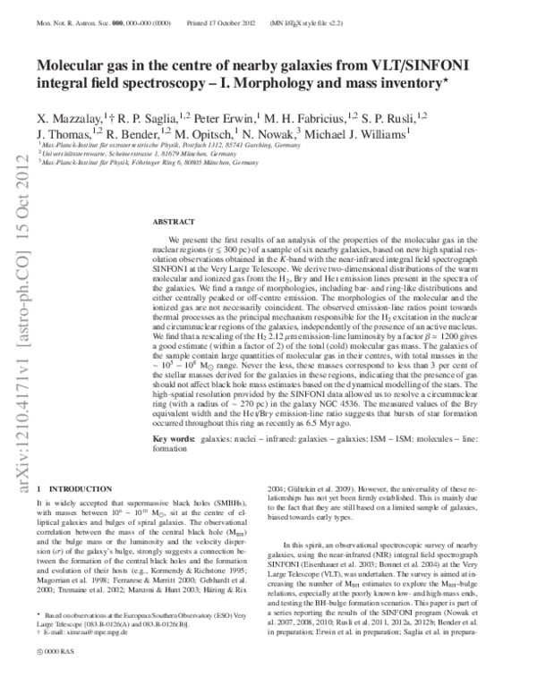(PDF) Molecular gas in the centre of nearby galaxies from VLT/SINFONI ...