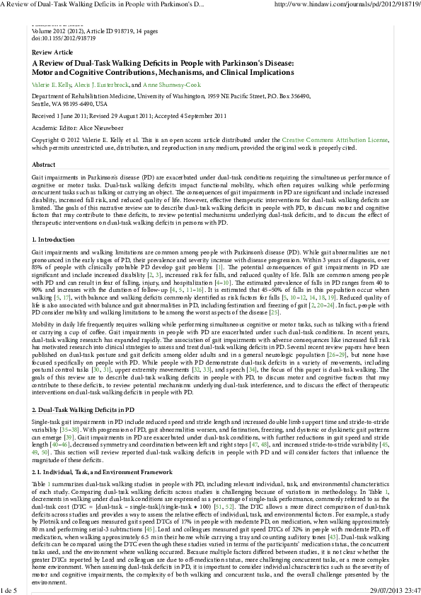 (PDF) A Review of Dual Task Walking Deficits in People with Parkinsons ...