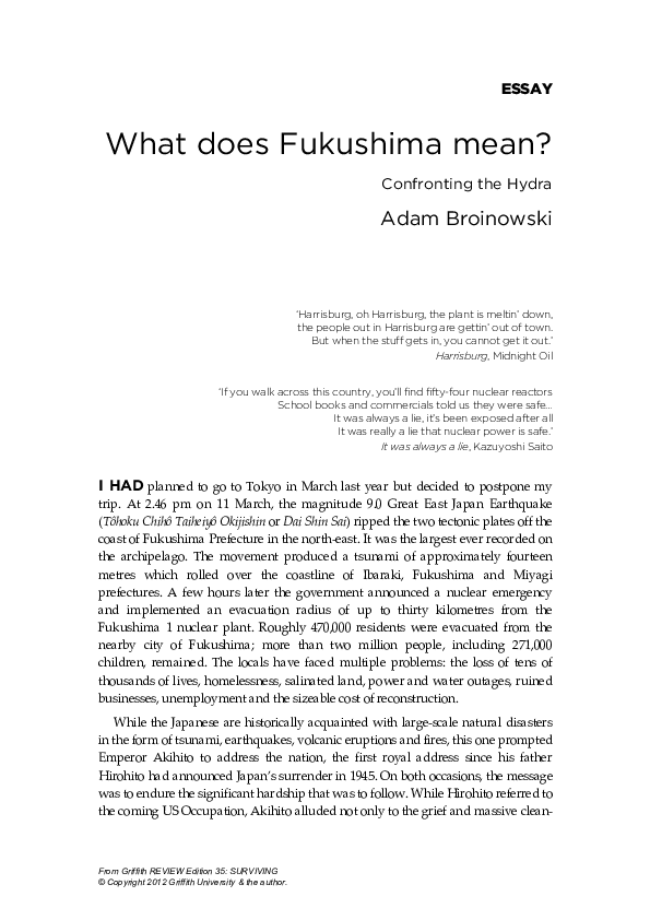 (PDF) Adam Broinowski_What does Fukushima mean?: Confronting the Hydra ...