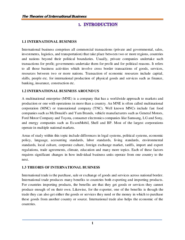(DOC) Theories of International business