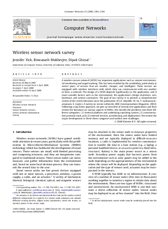 Pdf Wireless Sensor Network Survey