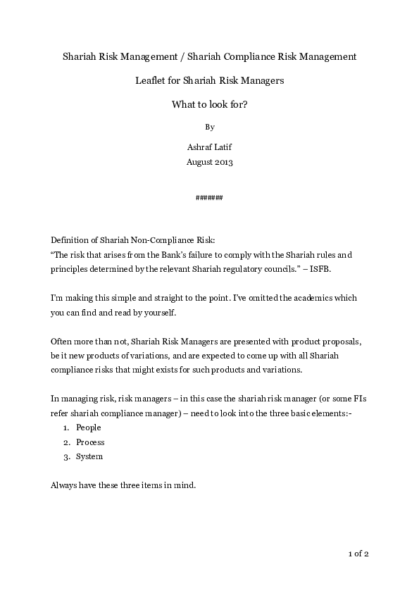 (PDF) Shariah Risk Management - Leaflet for Shariah Risk Managers