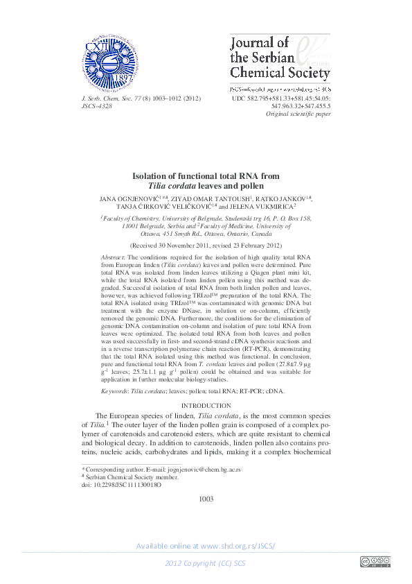 (PDF) Isolation of functional total RNA from Tilia cordata leaves and ...