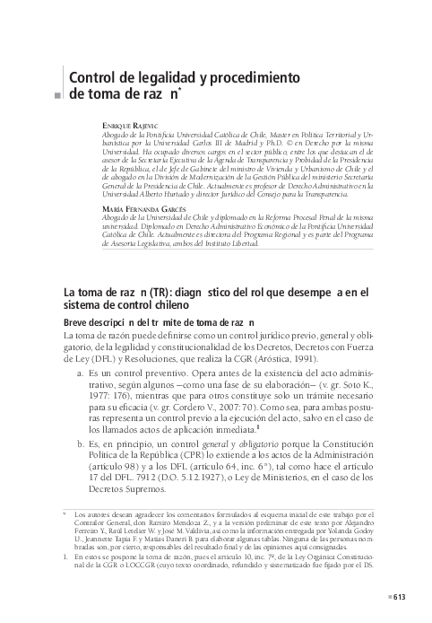 (PDF) Control de legalidad y procedimiento de toma de razón (en ...