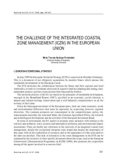 (PDF) The challenge of the Integrated Coastal Zone management (ICZM) in ...