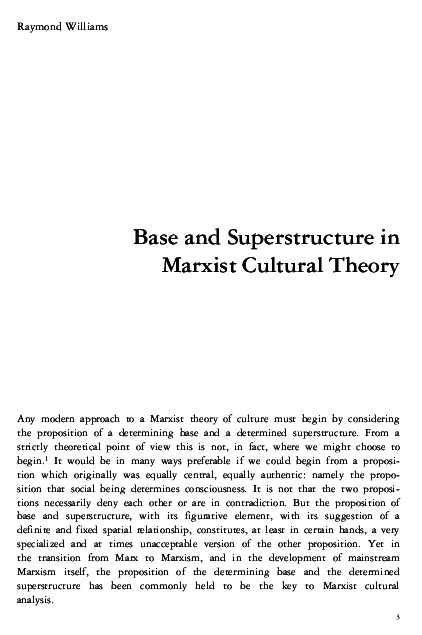 (PDF) Williams R Base and Superstructure in Marxist Cultural Theory copy