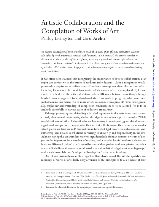(PDF) Artistic Collaboration and the Completion of Works of Art