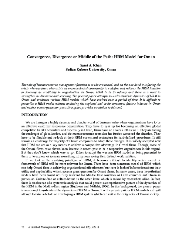 (PDF) Convergence, Divergence or Middle of the Path: HRM Model for Oman