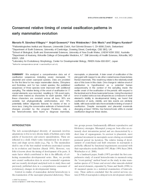 Pdf Conserved Relative Timing Of Cranial Ossification Patterns In