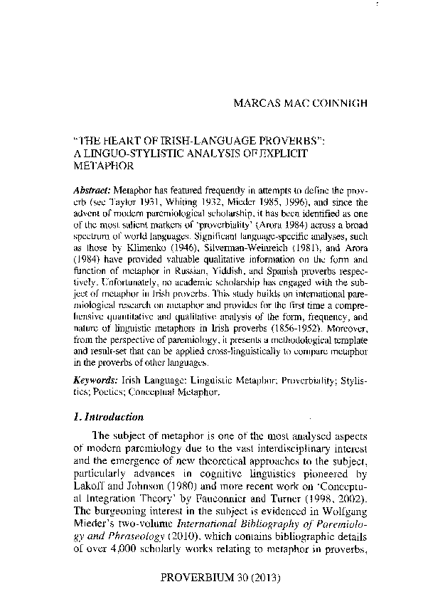 (PDF) ‘The Heart of Irish-Language Proverbs’? A Linguo-Stylistic ...