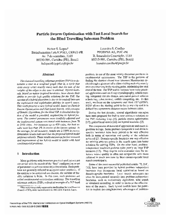 Pdf A Hybrid Particle Swarm Optimization Model For The Traveling Salesman Problem