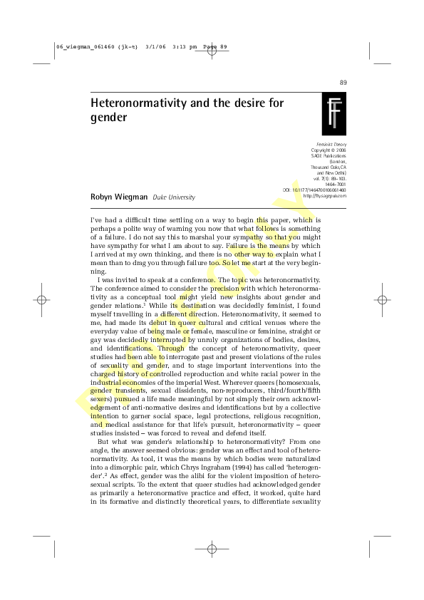 (PDF) Heteronormativity and the desire for gender