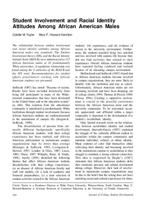 (PDF) Student involvement and racial identity attitudes among African ... (PDF) Student involvement and racial identity attitudes among African ...