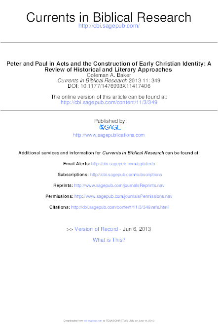 (PDF) Peter and Paul in Acts and the Construction of Early Christian ...