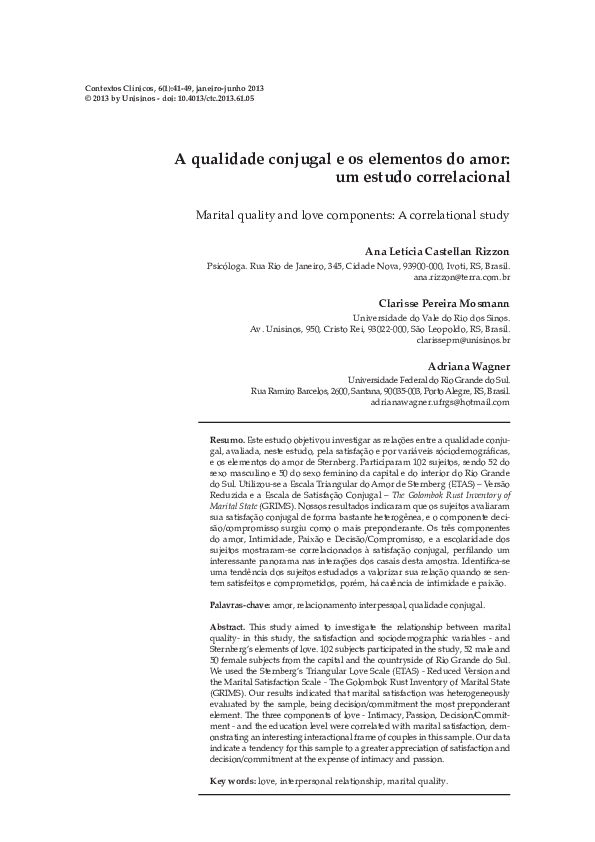 (PDF) A qualidade conjugal e os elementos do amor: um estudo ...