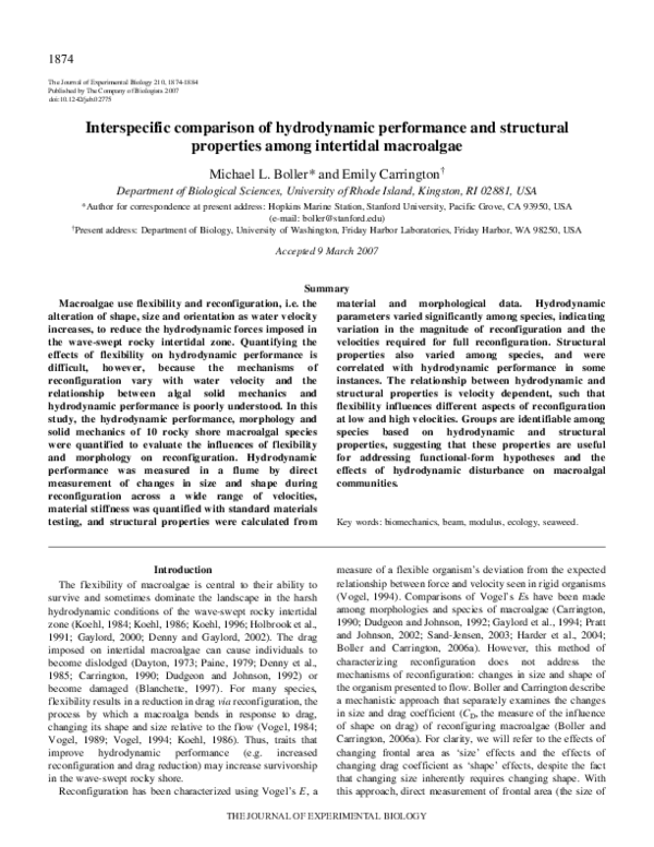 (PDF) Interspecific comparison of hydrodynamic performance and structural properties among ...